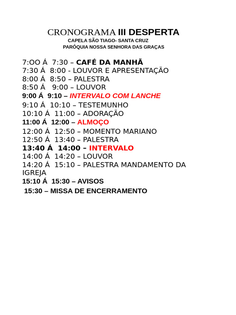 Cronograma III Desperta | PDF