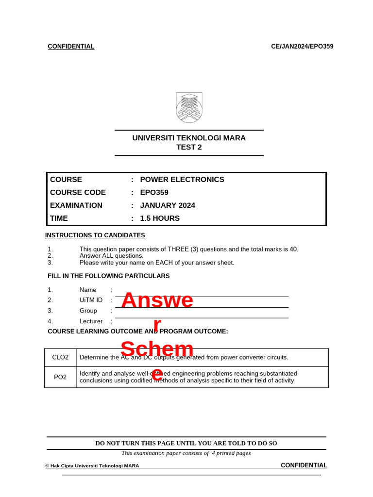 Epo359 Test 2 January 2024 - Answer Scheme | PDF | Power Inverter ...