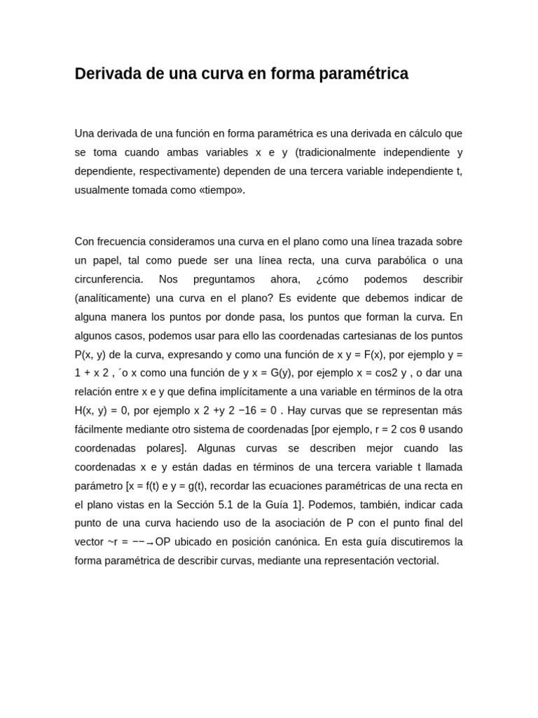Derivada de Una Curva en Forma Paramétrica | PDF | Curva | Derivado