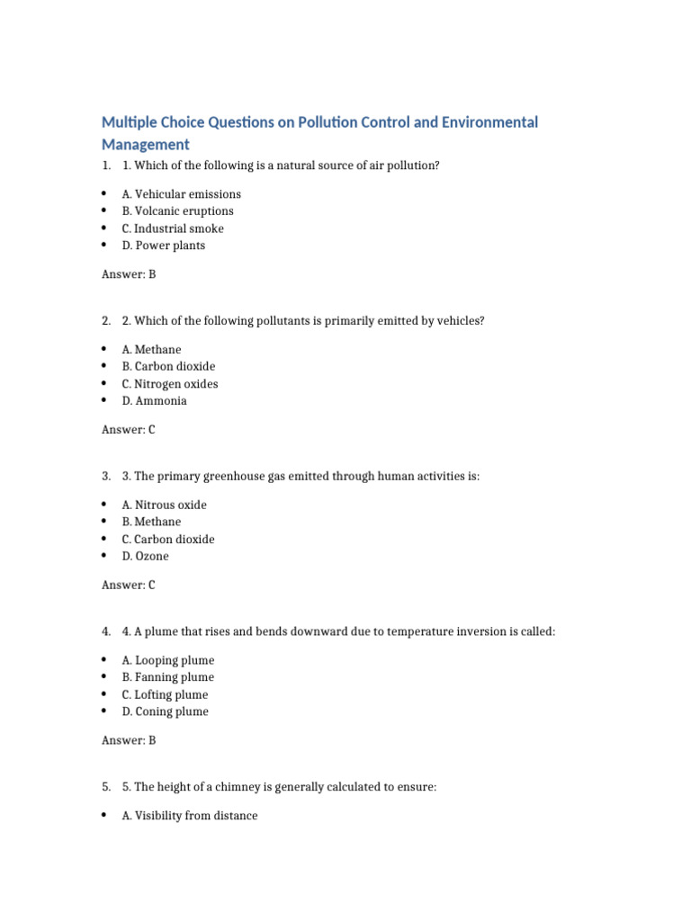 Pollution Control MCQs Part1 | PDF