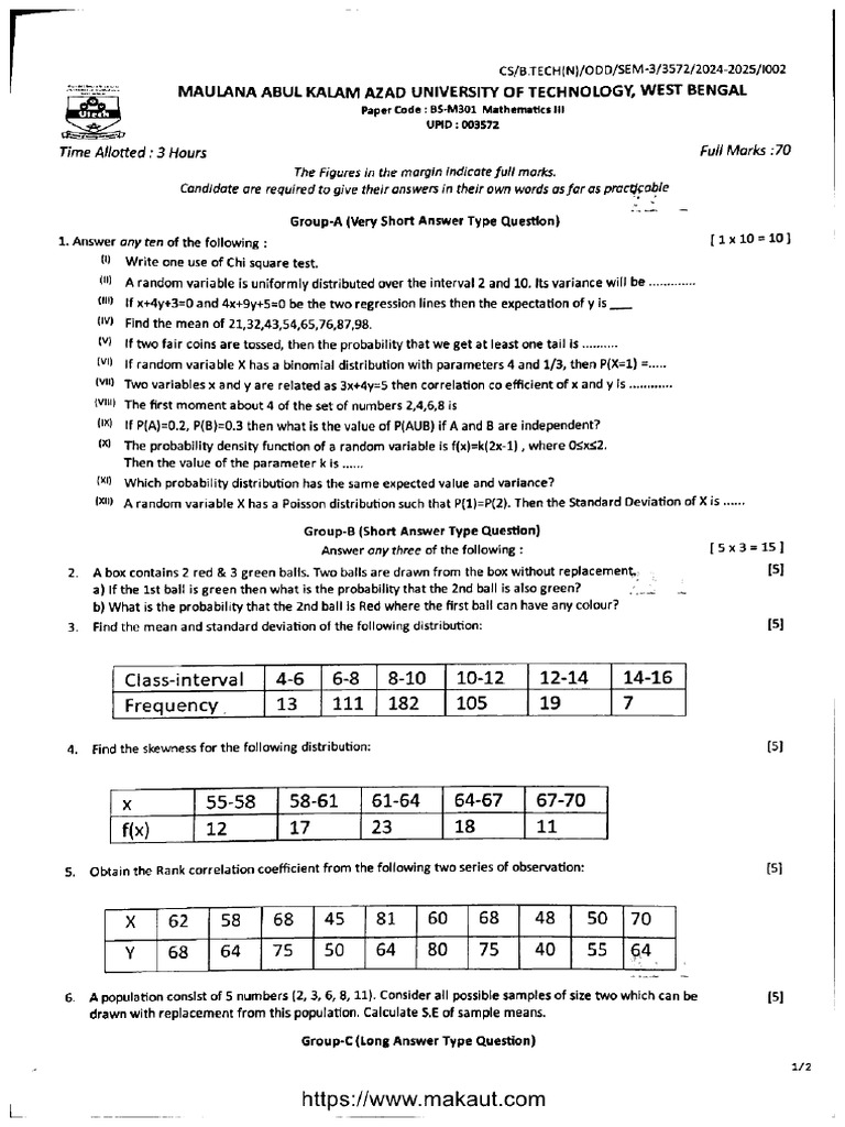 Btech 3 Sem Mathematics 3 Bs m301 2025 | PDF