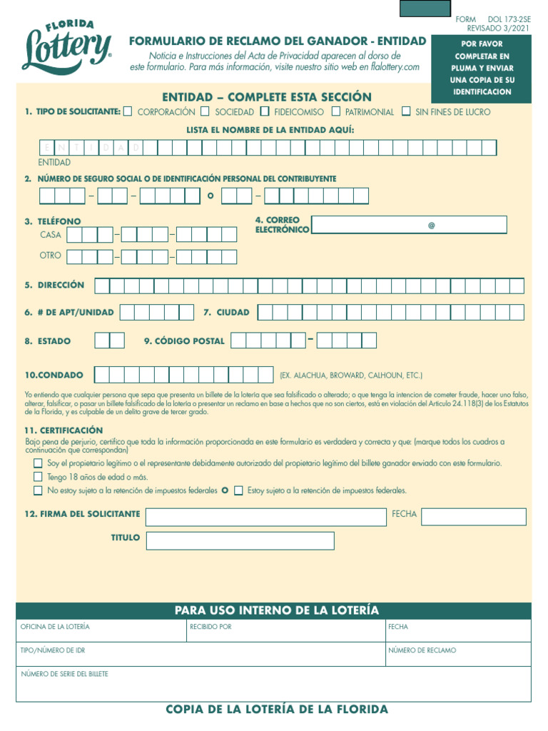 Spanish Entity Form | PDF | Lotería