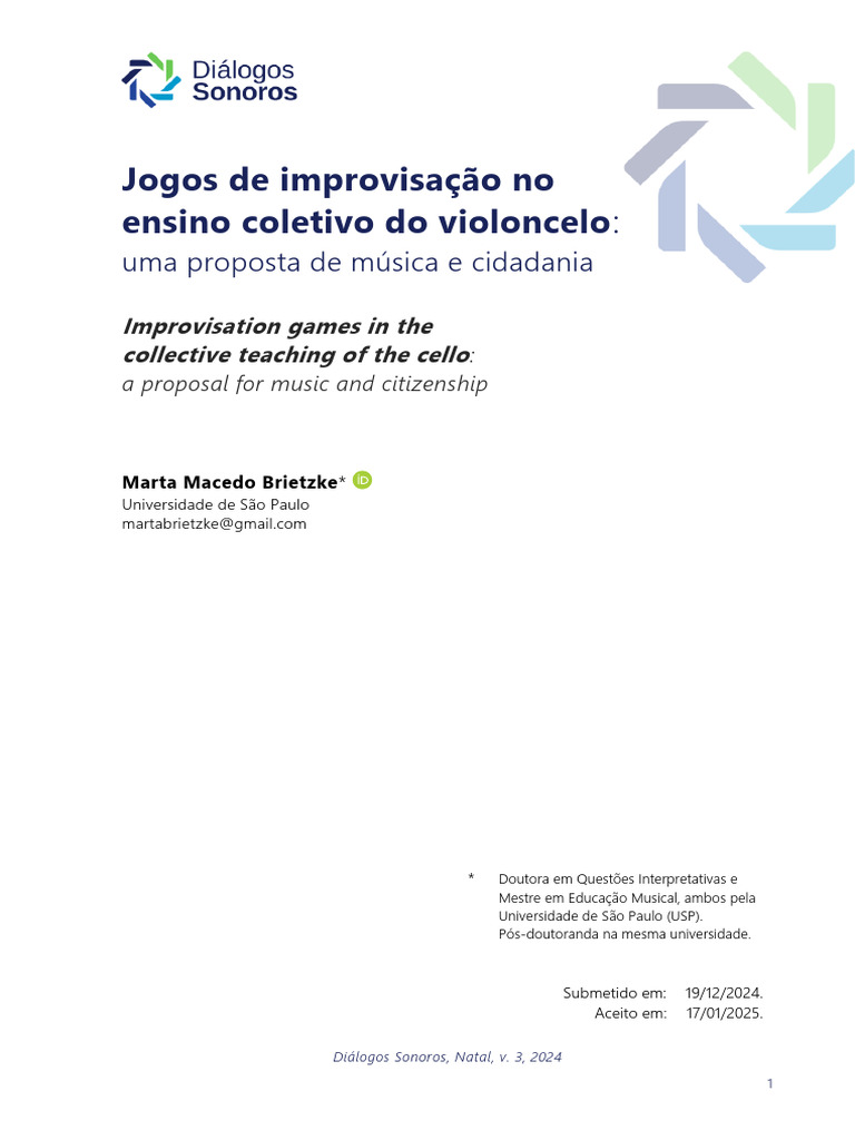 Brietzke 2025 Jogosimprovisacaooensino | PDF | Aprendizado | Pedagogia