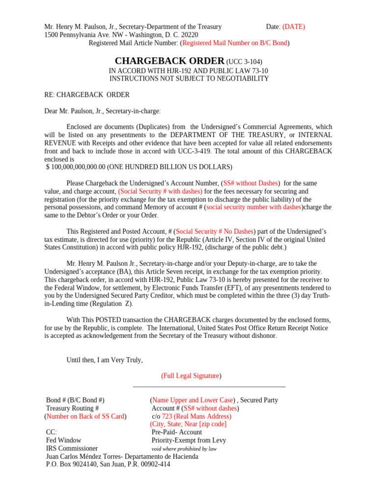 Chargeback Order to Treasury Secretary | PDF | Taxes | Government Finances