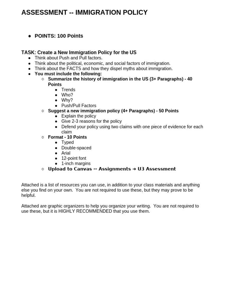 US Immigration Policy Assessment Guide | PDF | Immigration | Human ...