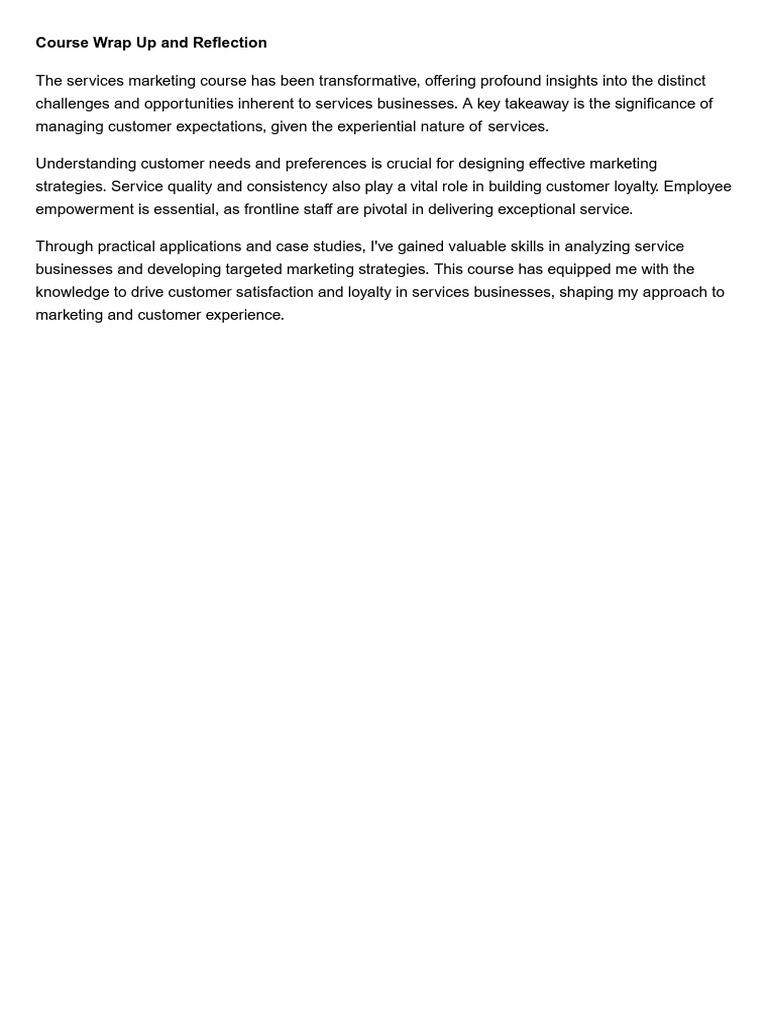 Services Marketing Course Reflection | PDF