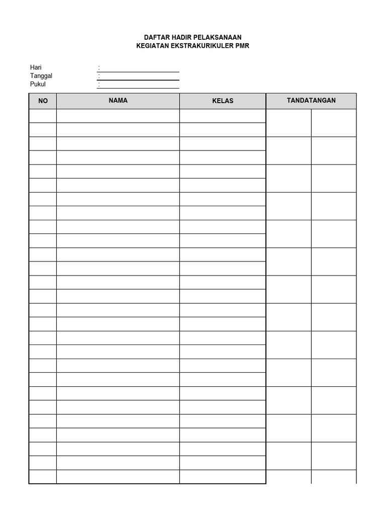 Daftar Hadir Eskul PMR | PDF