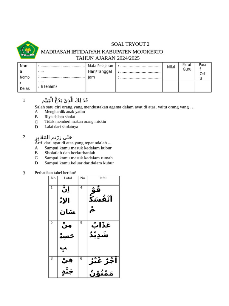 Soal Tyr Out Qurdist | PDF