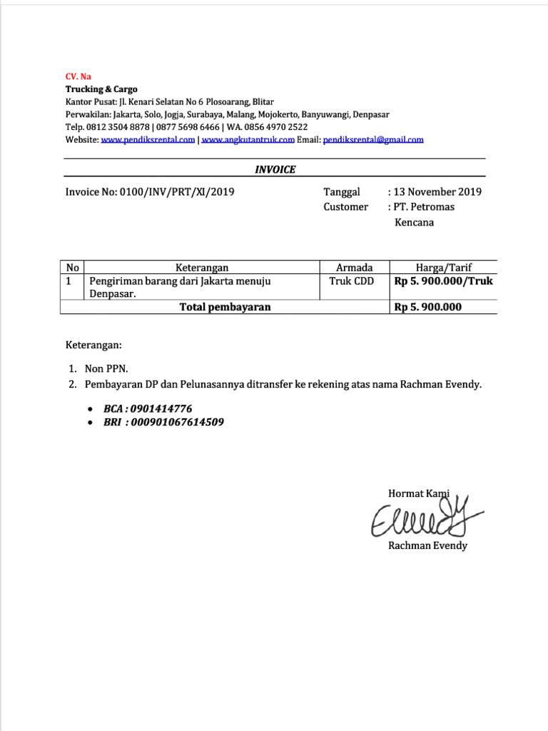 Invoice Pengiriman Barang CV. Na | PDF