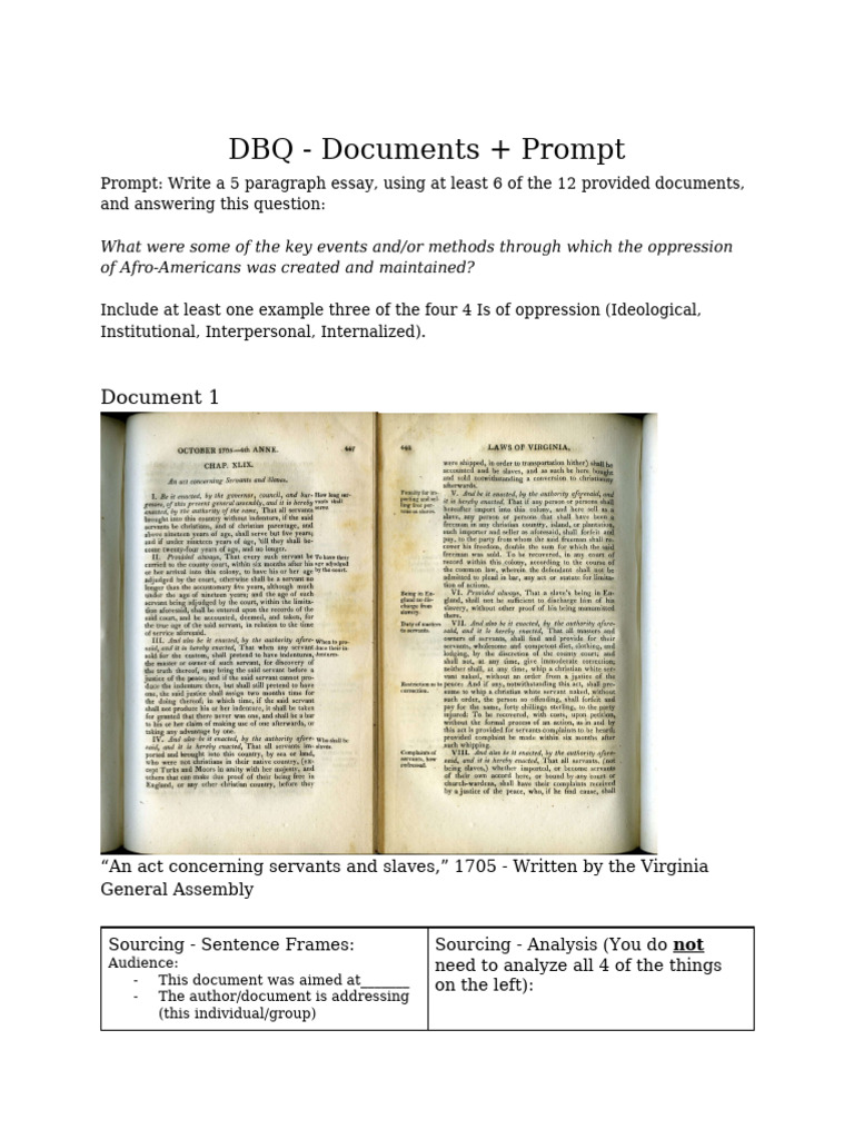 DBQ Document Sheet - Easier | PDF | Society Of The United States | The ...