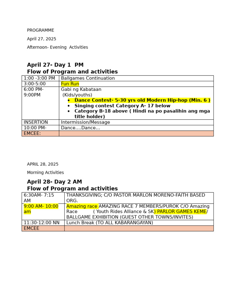 FIESTA PROGRAM DAY 1 & 2 | PDF