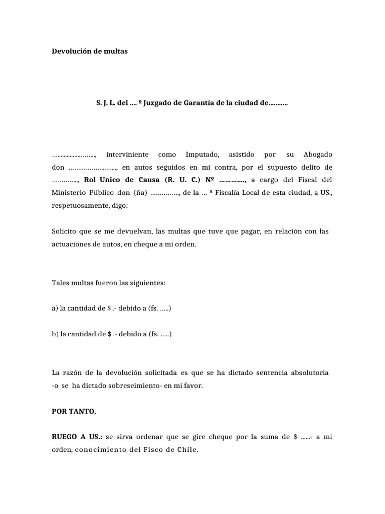 Devolucion de Multas. Solicitud. Formulario | PDF