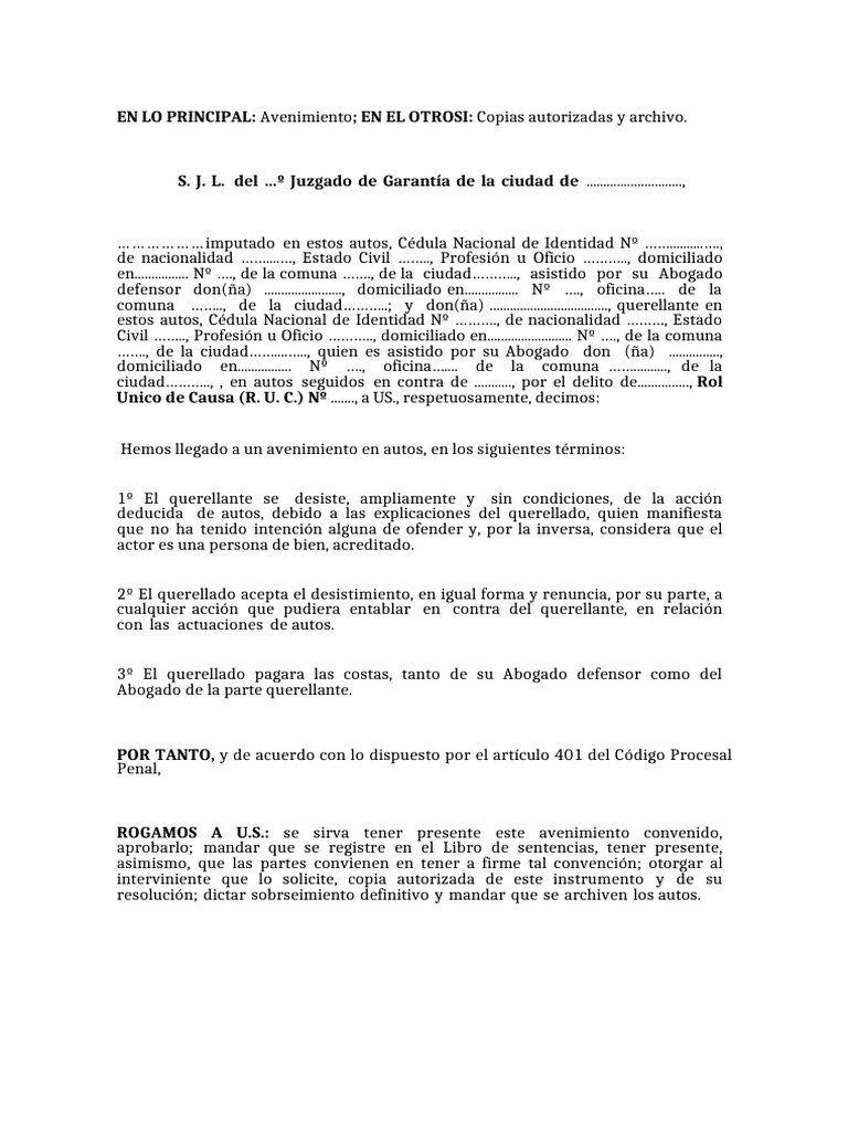 Avenimiento Delito de Accion Penal Privada Solicitud - Version Dos | PDF