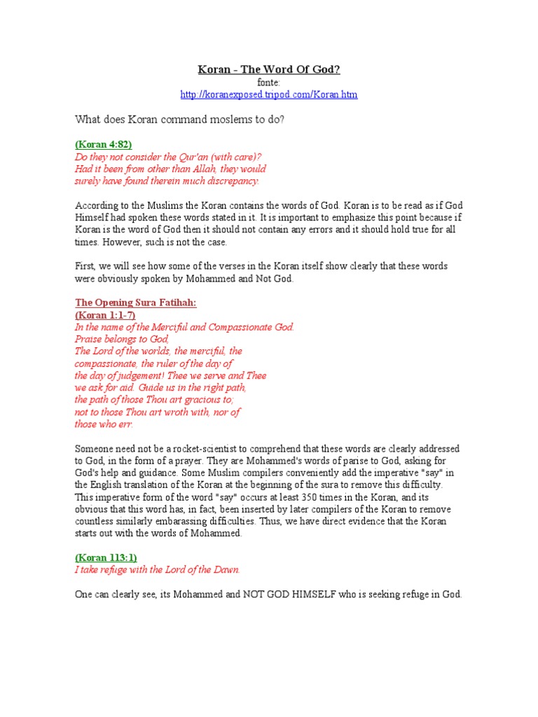 Doc) Islam - Contradictions in The Koran - Con Traditions On The Quram ...