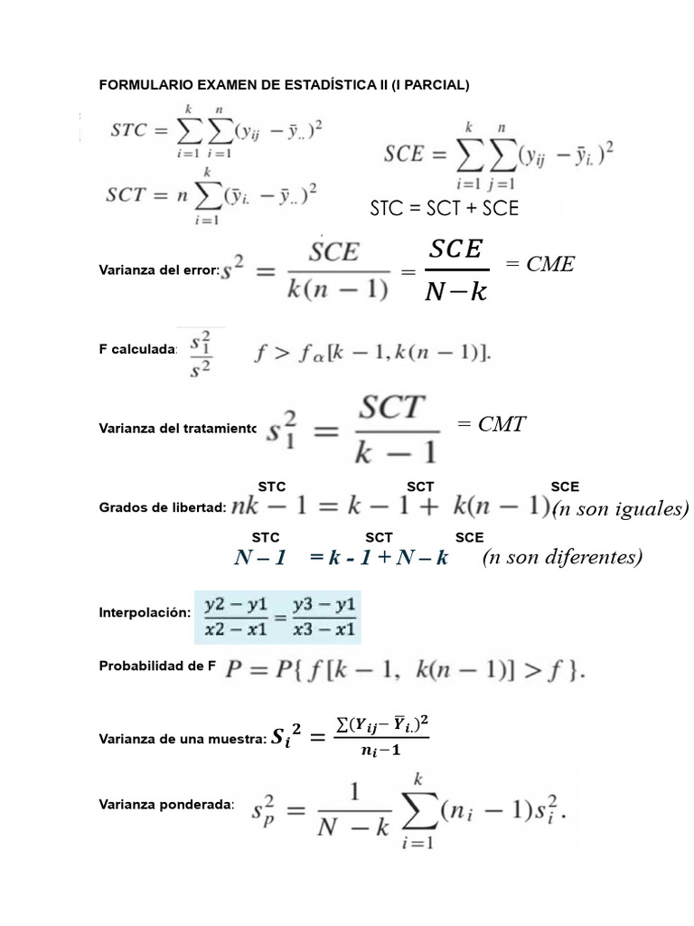 Formulario Examen de Estadística II | PDF