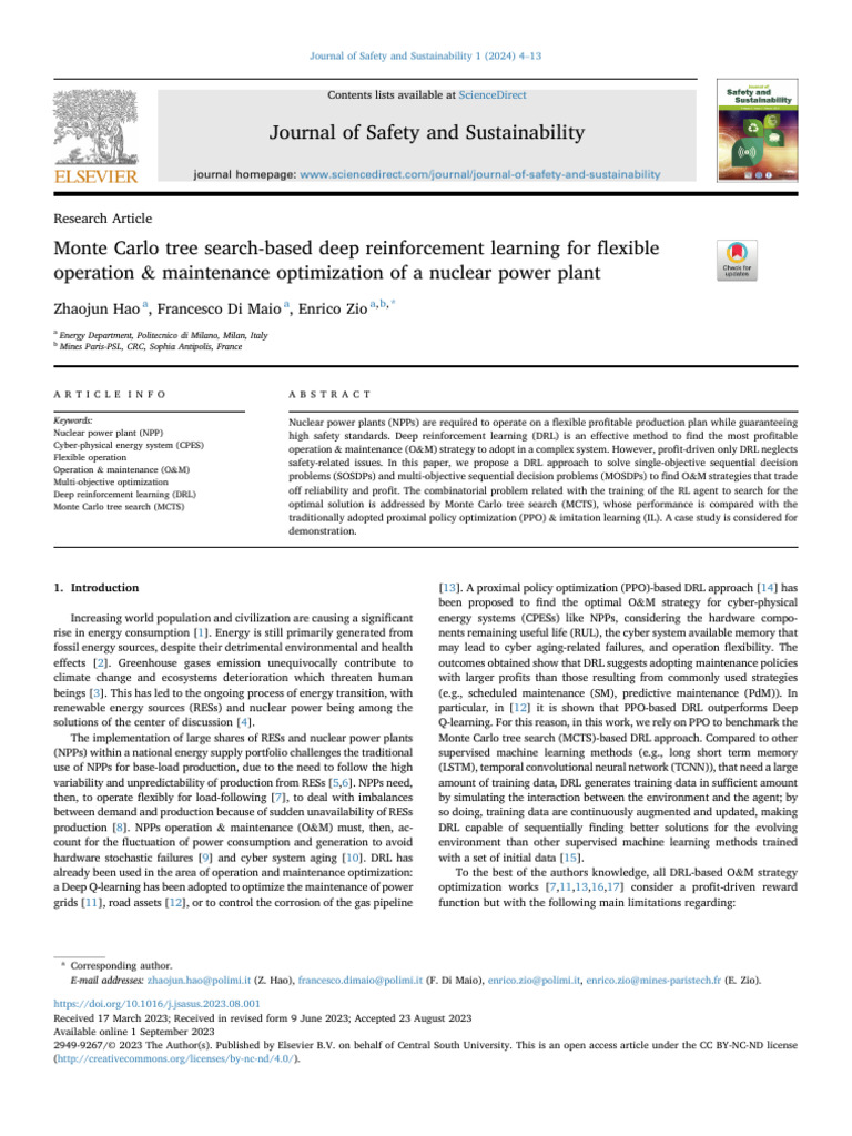 Monte Carlo Tree Search Based Deep Reinforcement Learnin 2024 Journal of Saf | PDF | Applied ...
