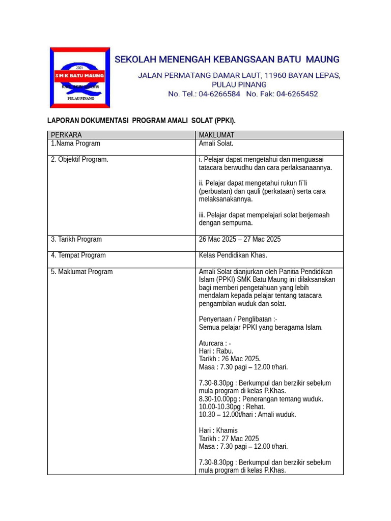 Laporan Dokumentasi Program Amali Solat | PDF