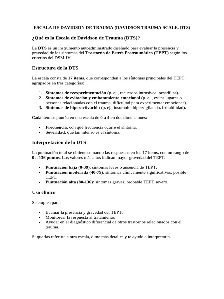 Escala de Davidson de Trauma | PDF