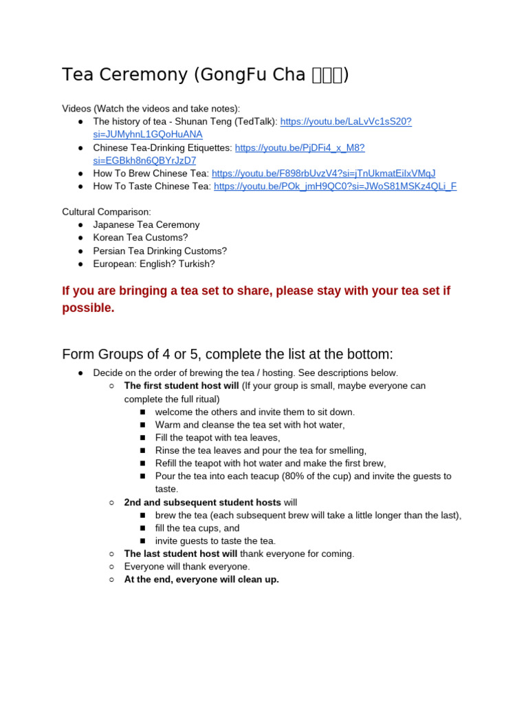 Gong Fu Tea Ceremony Guide | PDF | Tea | Leaf
