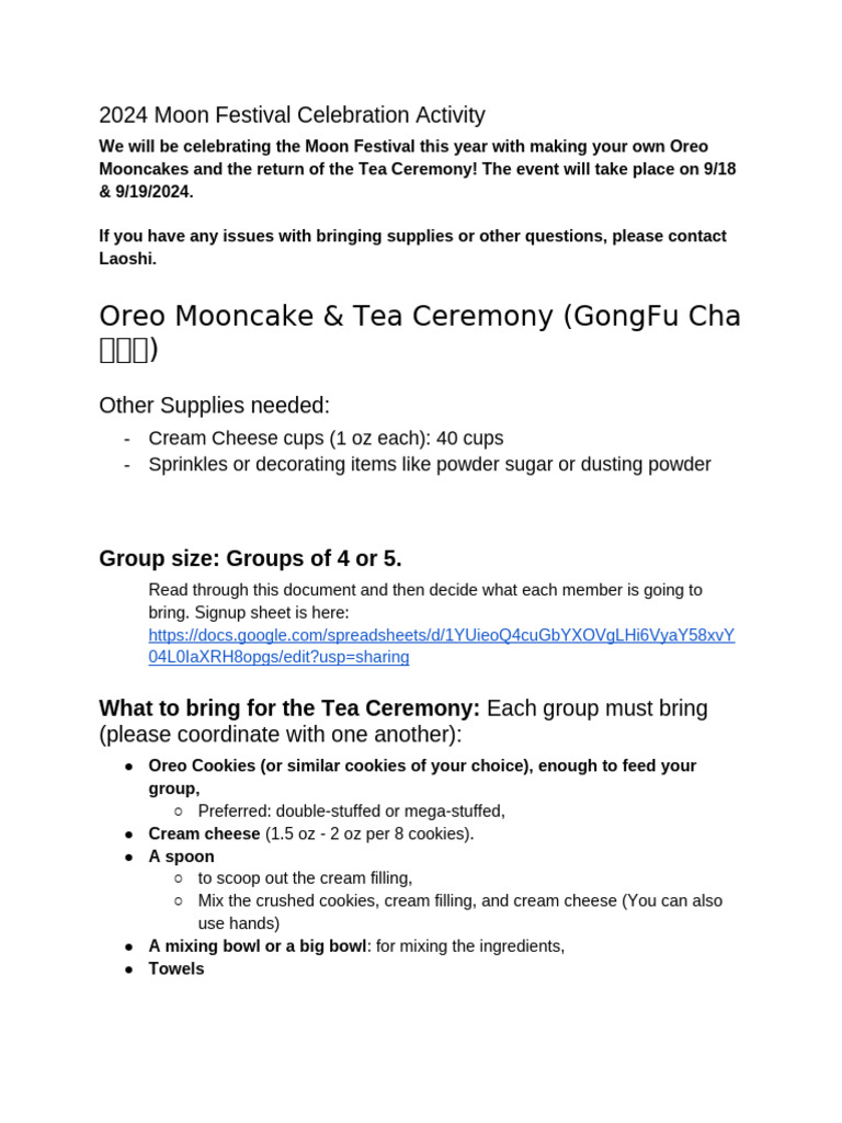 Oreo Mooncake & Tea Ceremony (GongFu) | PDF | Spoon | Foods
