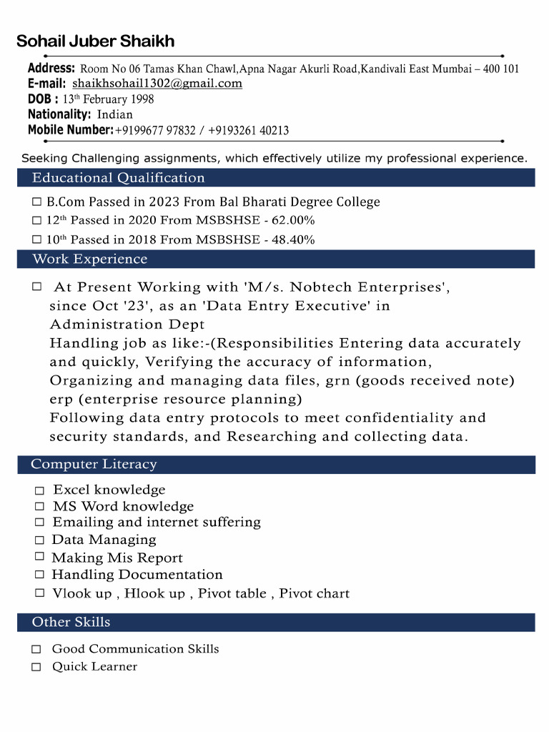 Sohail J Shaikh CV | PDF