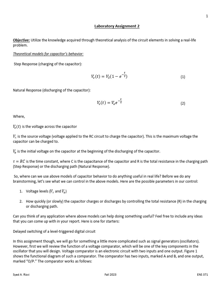 Laboratory Assignment 2-Spl-2024 | PDF | Capacitor | Electronic Oscillator