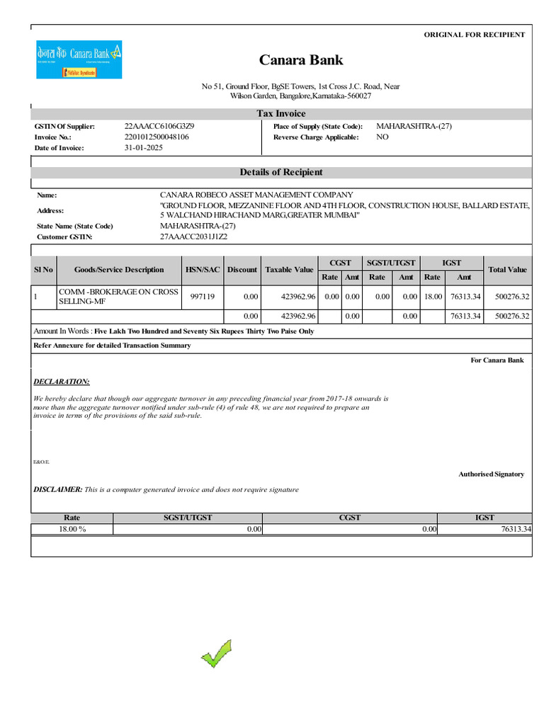 CRMF Jan 25 Invoice | PDF | Invoice | Economy Of India