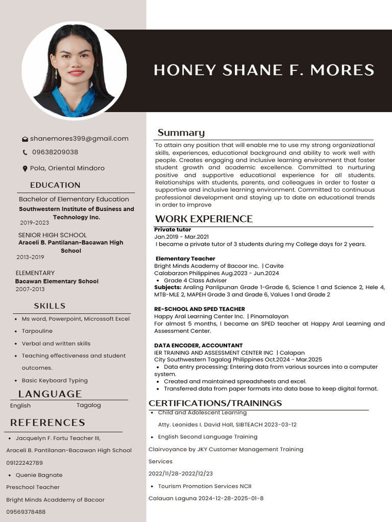 Honey Shane Mores Resume | PDF | Teachers | Learning