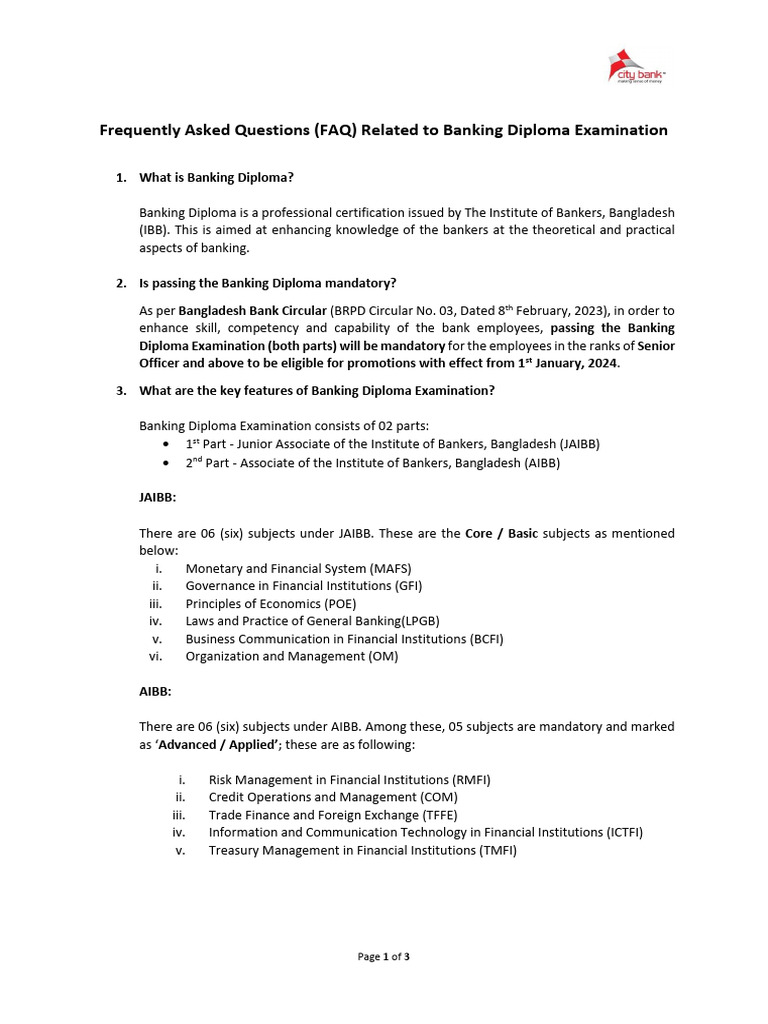 Banking Diploma Exam FAQs 2025 | PDF | Banks | Economies