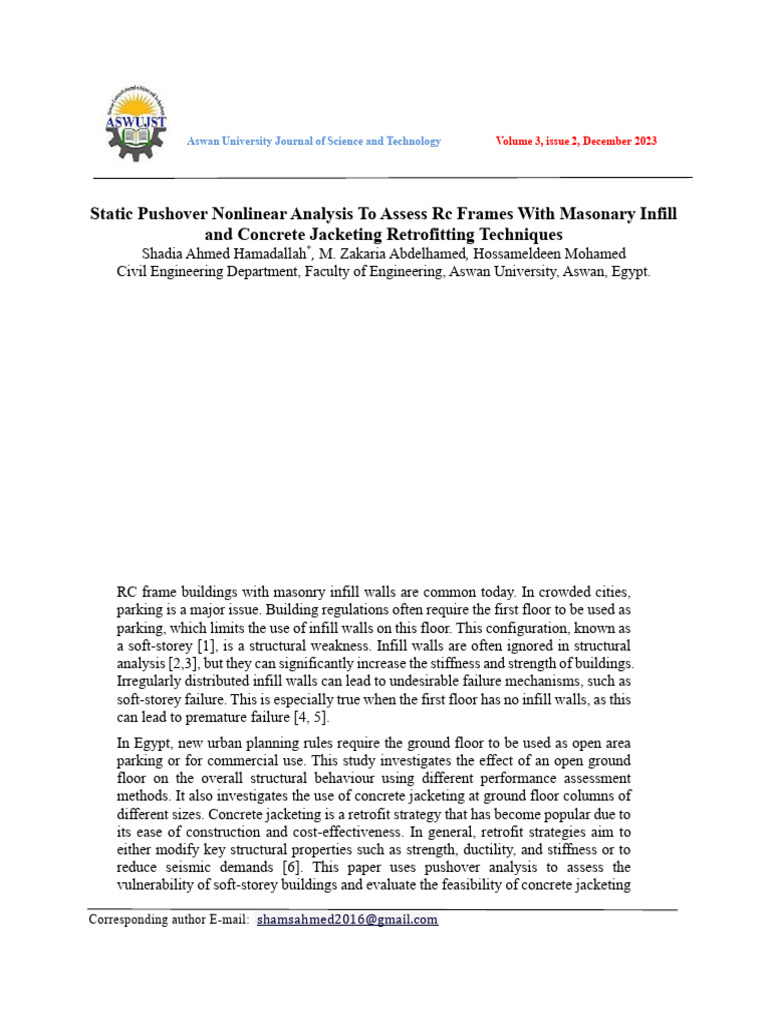 Hamadallah Et Al (2023) - Static Pushover Nonlinear Analysis To Assess RC Frames With Masonary ...