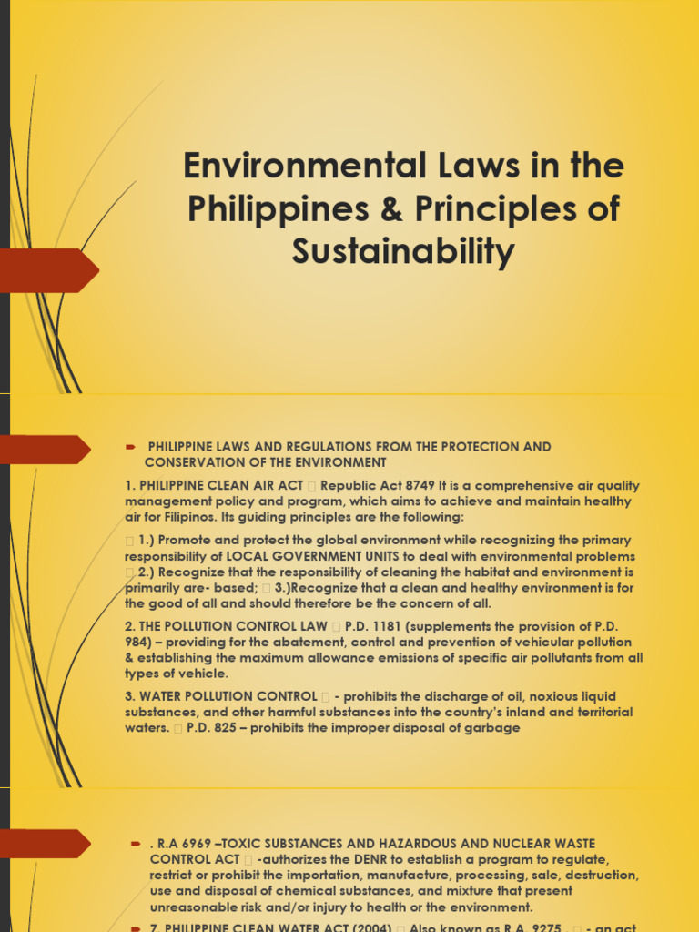 Philippine Environmental Laws Overview | PDF | Pollution | Waste Management