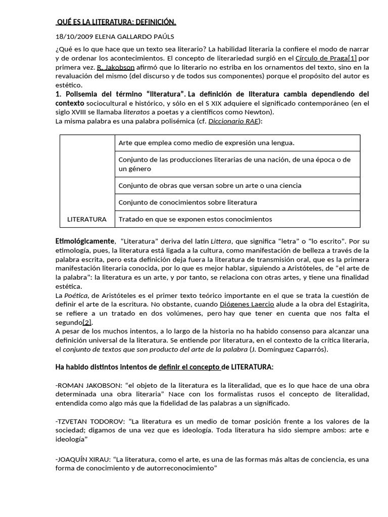 Definición y Concepto de Literatura | PDF | Poética (Aristóteles ...