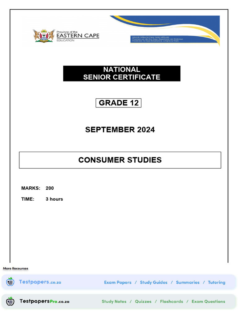 Grade 12 Consumer Studies September 2024 | PDF | Sewing | Credit