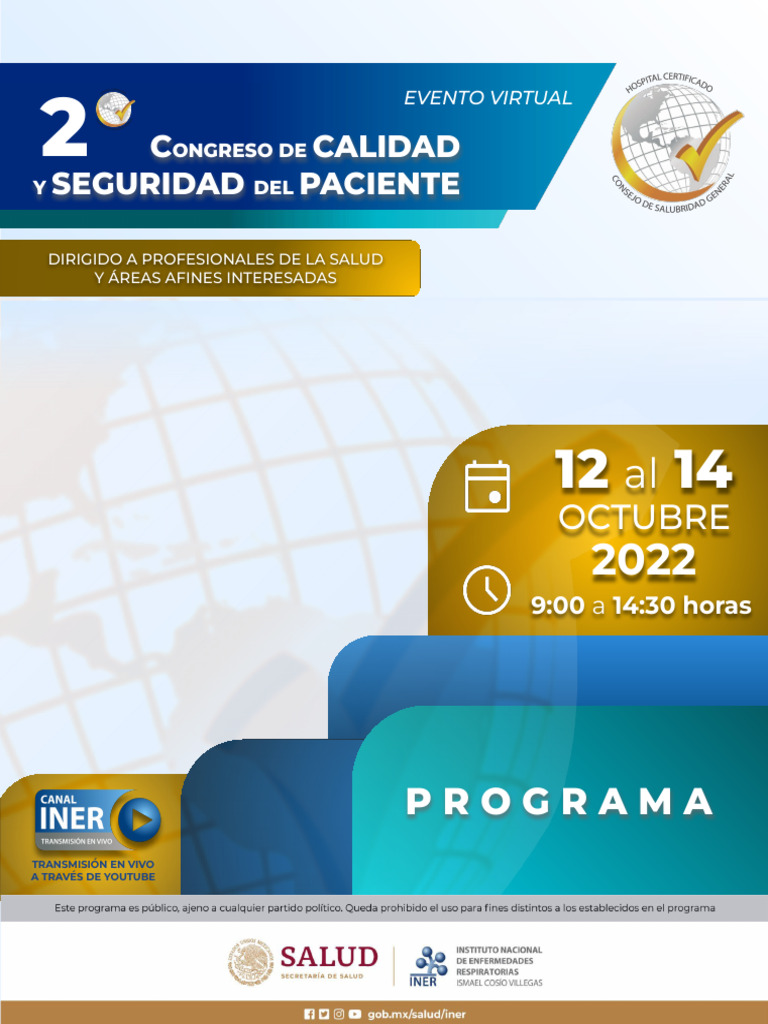 2022 10 12 14 Programa 2do Congreso Calidad | PDF | Seguridad del paciente | Hospital