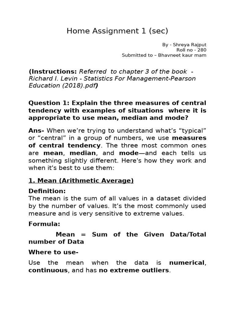 Home Assignment 1 It Data Anaylsis | PDF | Arithmetic Mean | Mode ...