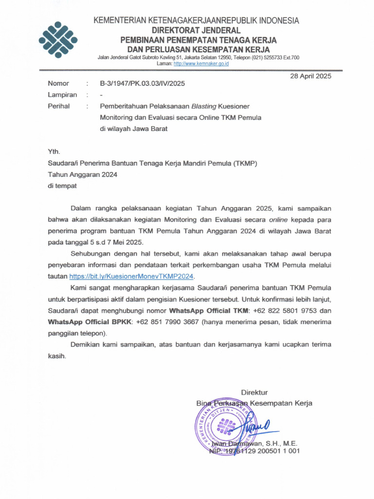 Pemberitahuan Pelaksanaan Blasting Kuesioner Monitoring Dan Evaluasi ...