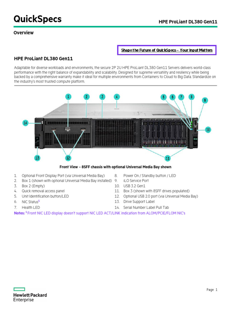 HPE ProLiant DL380 Gen11 Quickspec | PDF | Central Processing Unit ...