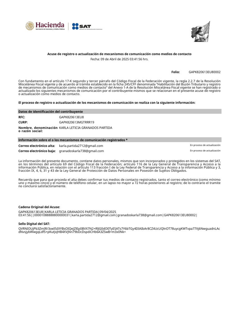 Acuse Modifica Medio | PDF