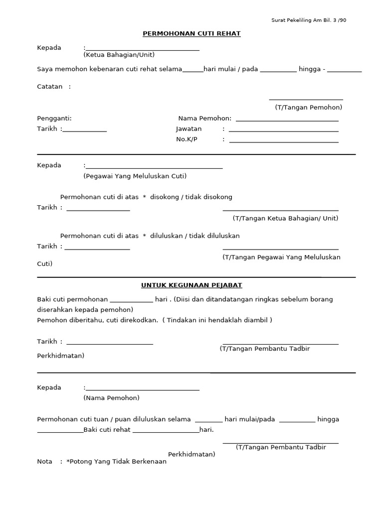 Borang Cuti Rehat Manual | PDF