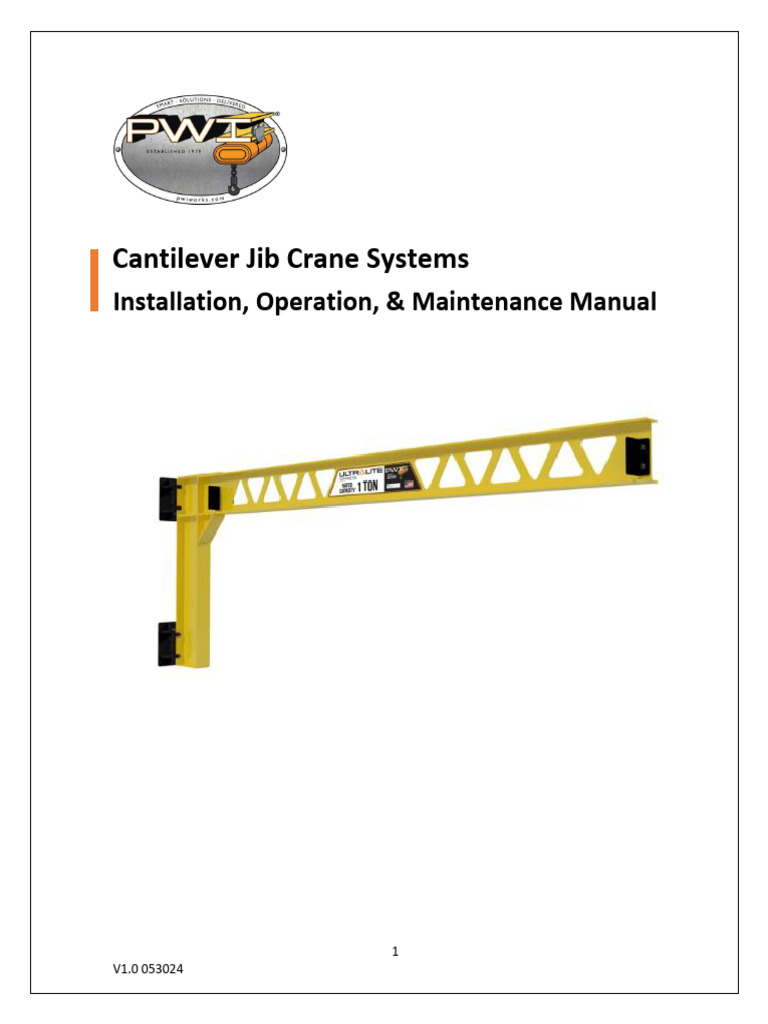 Cantilever Jib Crane Owners Manual V1.0 053024 | PDF | Crane (Machine) | Elevator
