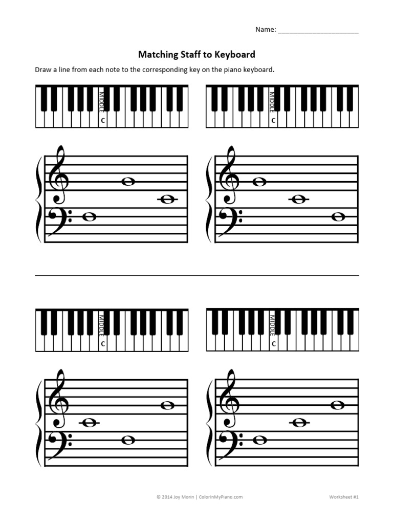 Matching Staff To Keyboard Worksheets | PDF | Keyboard Instruments ...
