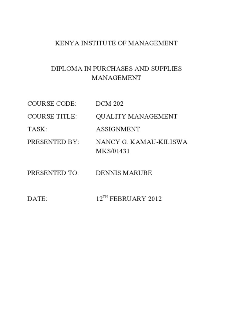 Quality Management Assignment Pdf Quality Management Quality