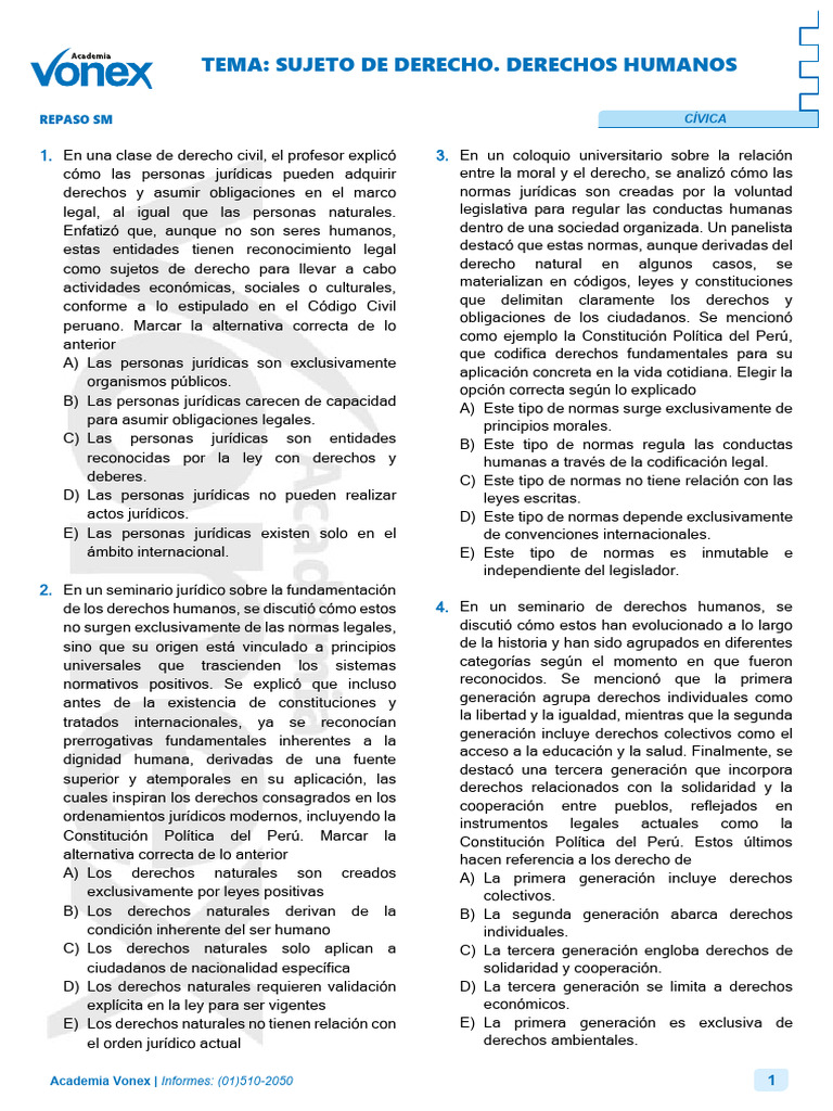 Tema: Sujeto de Derecho. Derechos Humanos: Repaso SM | PDF | Derechos ...