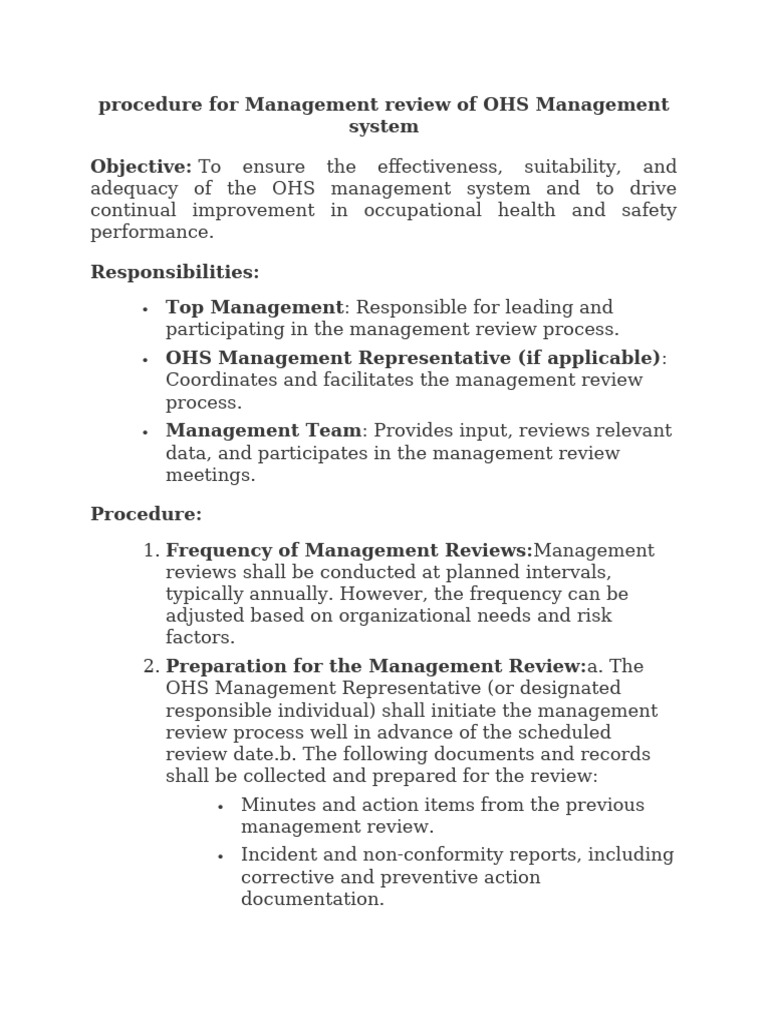 OHS Management Review Procedure Guide | PDF | Audit | Business