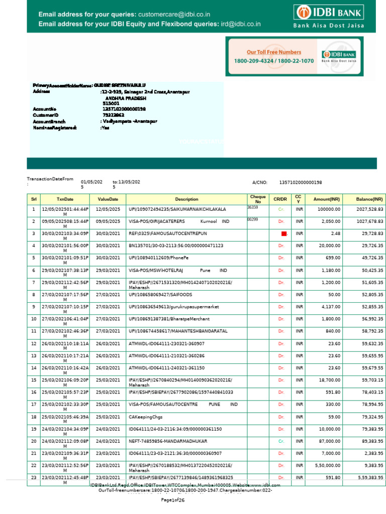 527769613-IDBI-Current-Account-Statement | PDF | Banking Technology ...