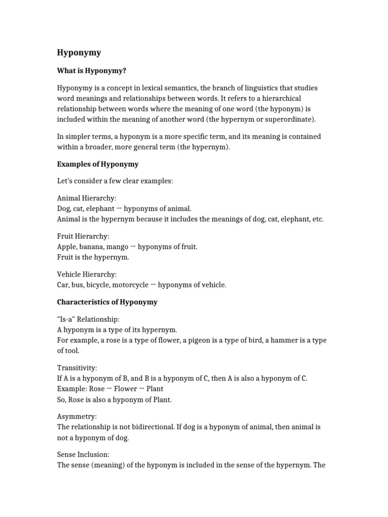 Hyponymy and Semantic Anomaly Formatted | PDF | Semantics | Lexical Semantics