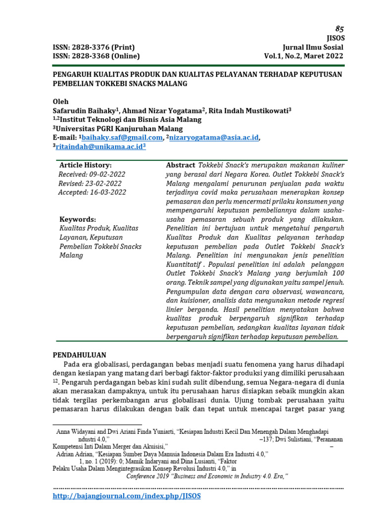 Pengaruh Kualitas Produk Dan Kualitas Pelayanan Terhadap Keputusan Pembelian Tokkebi Snacks ...