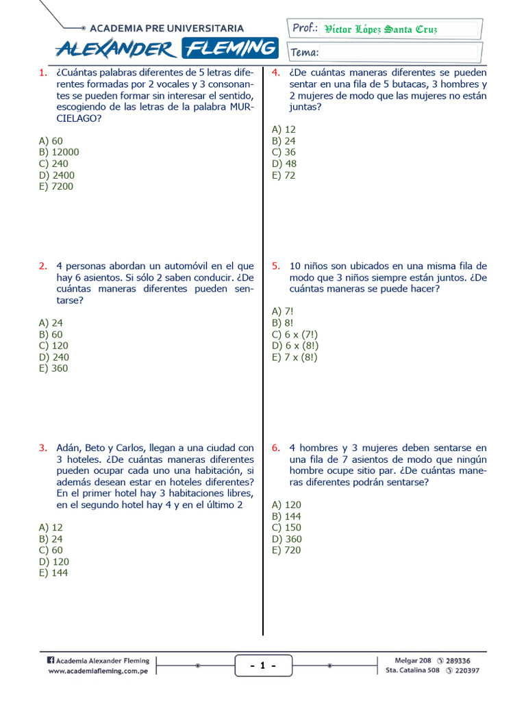 Analisis Combinatorio - 5to | PDF