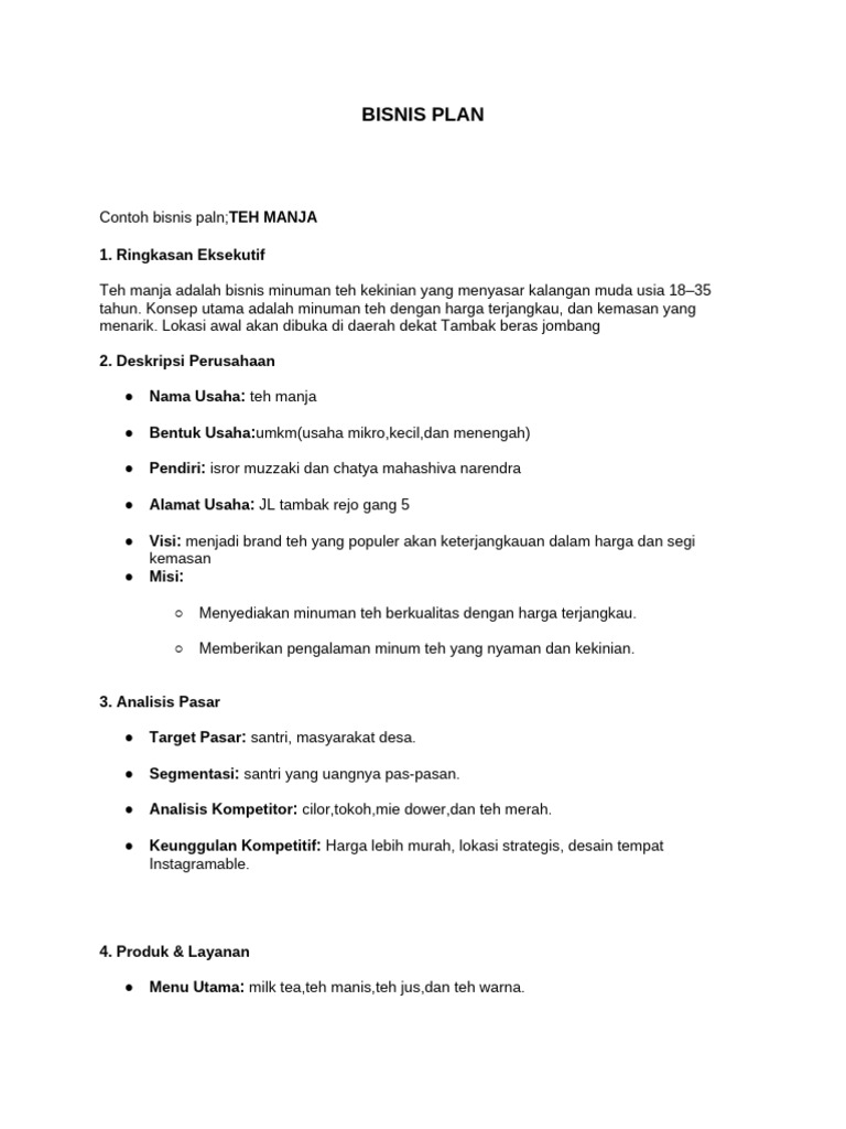 Contoh Bisnis Plan | PDF