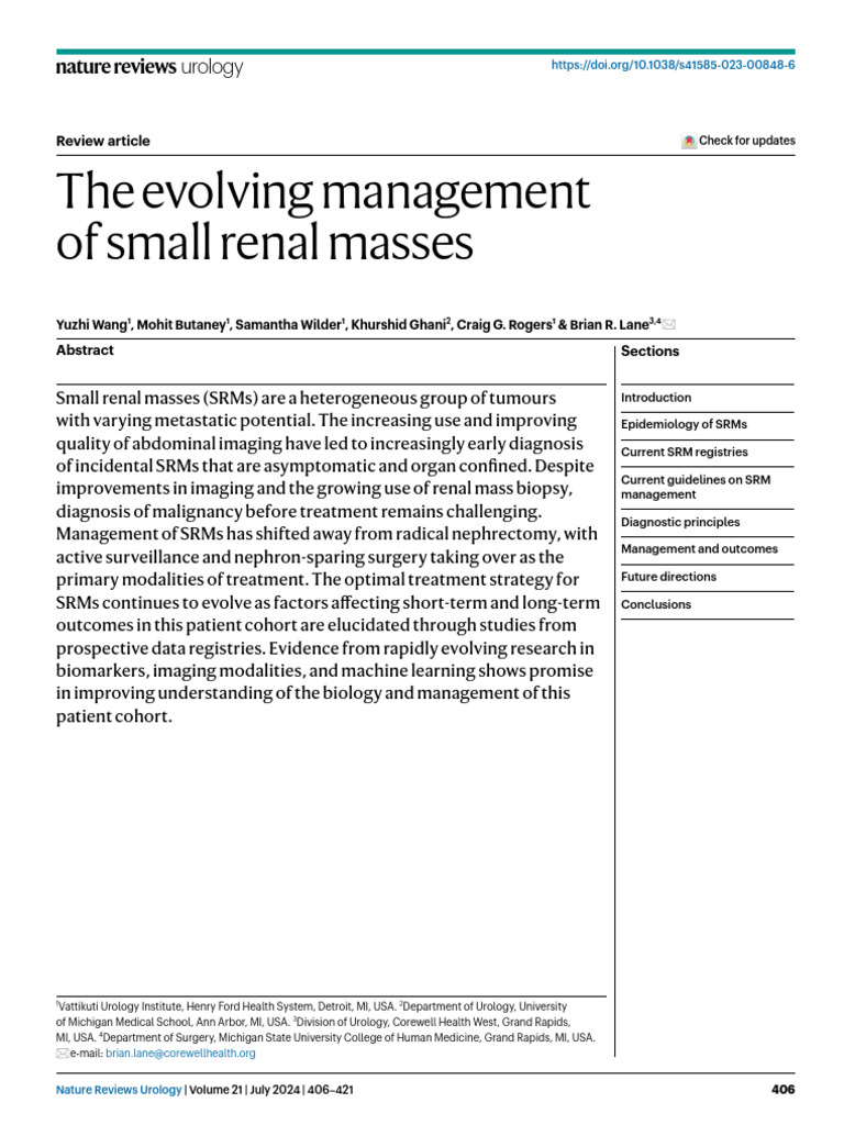 The Evolving Management of Small Renal Masses | PDF | Kidney | Medicine